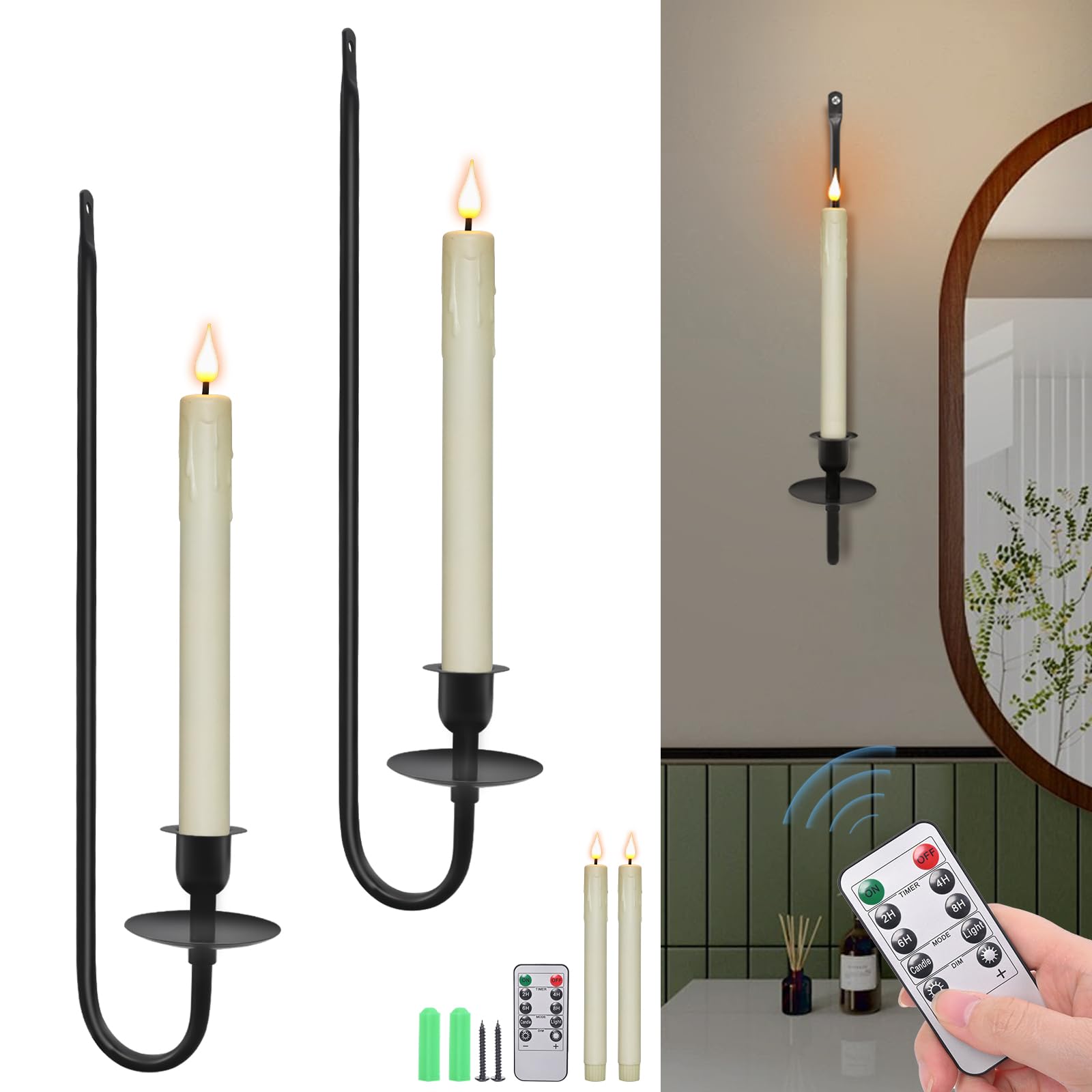 Amazon.com: Wall Candle Holder Set of 2 with Flameless Candles Battery ...