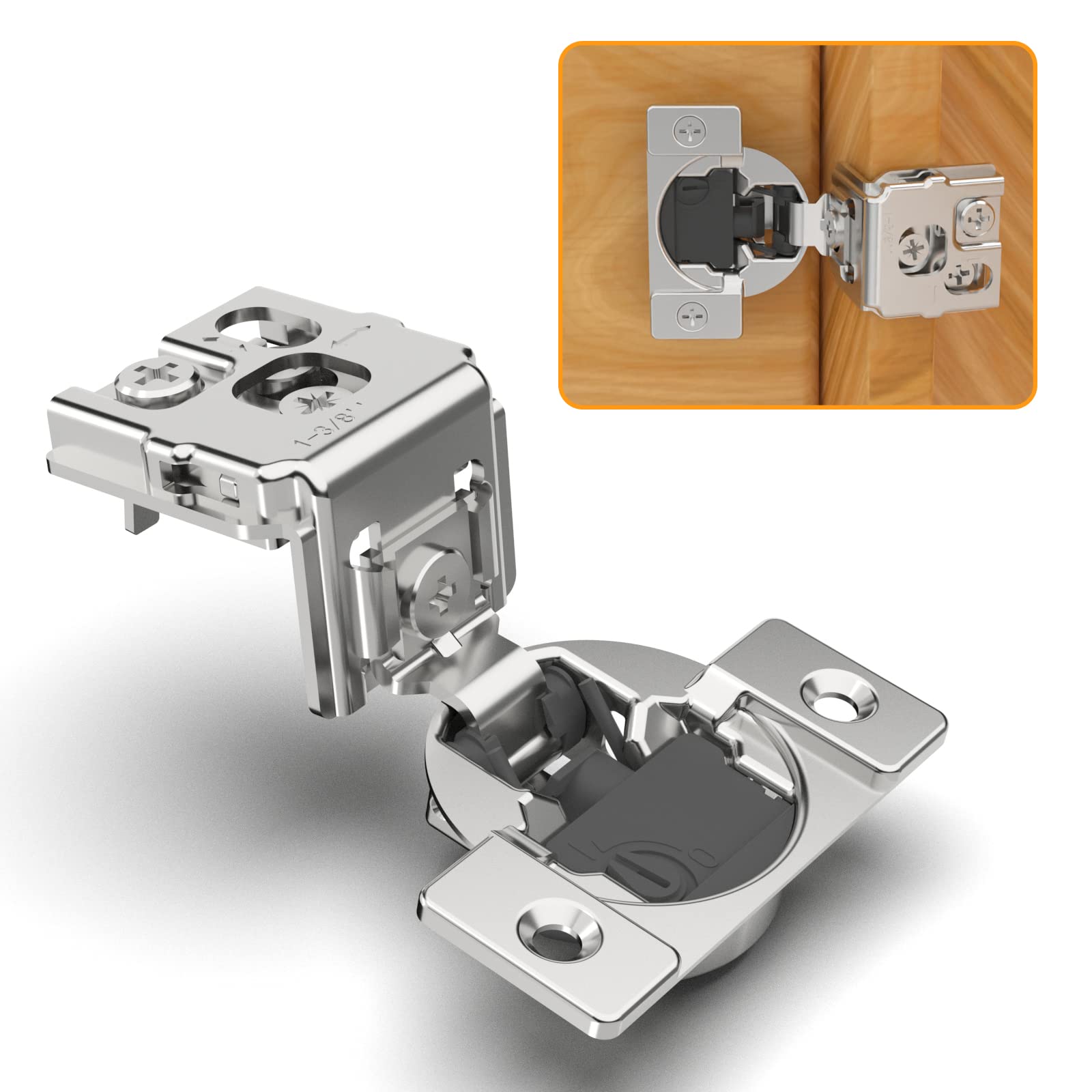 Chibery 60 Pack 1-3/8" Overlay 4D Soft Close Concealed Hinges for Face ...