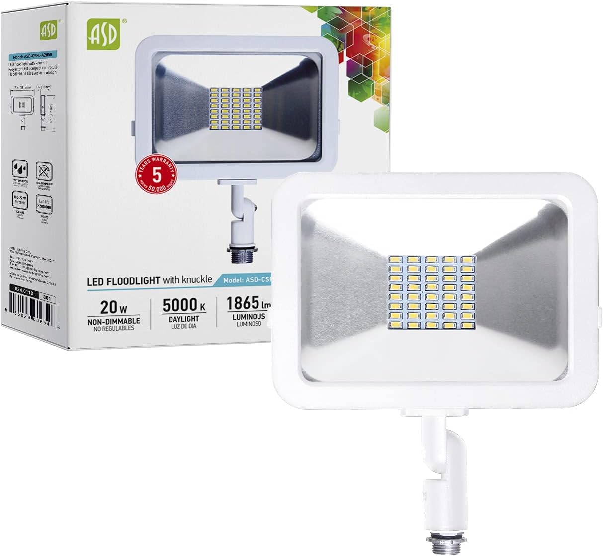 ASD LED SMD Compact Floodlight with Knuckle 20W 1865lm 5000K UL White ...
