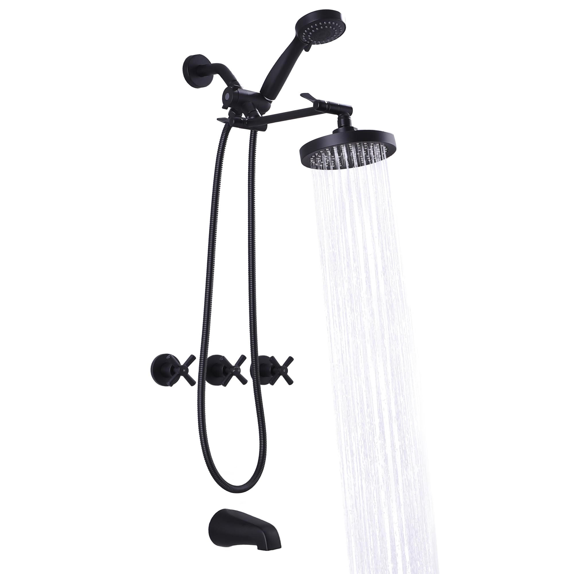 LIWEIKE 3 Handle Tub Shower Faucet Matte Black, Three Handles Shower ...