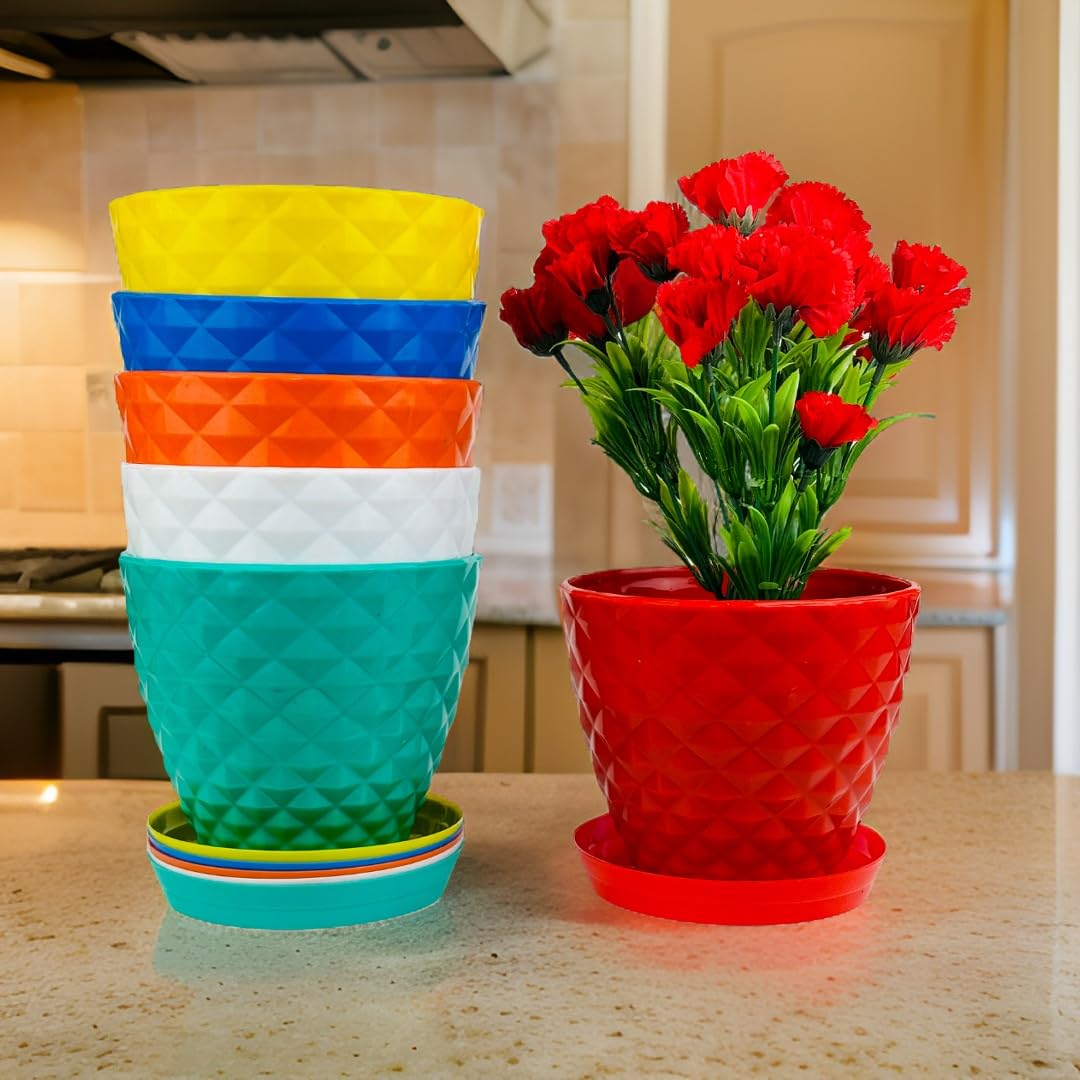 Go Hooked Plastic Round Flower Pots for Home Planters, Terrace, Garden ...