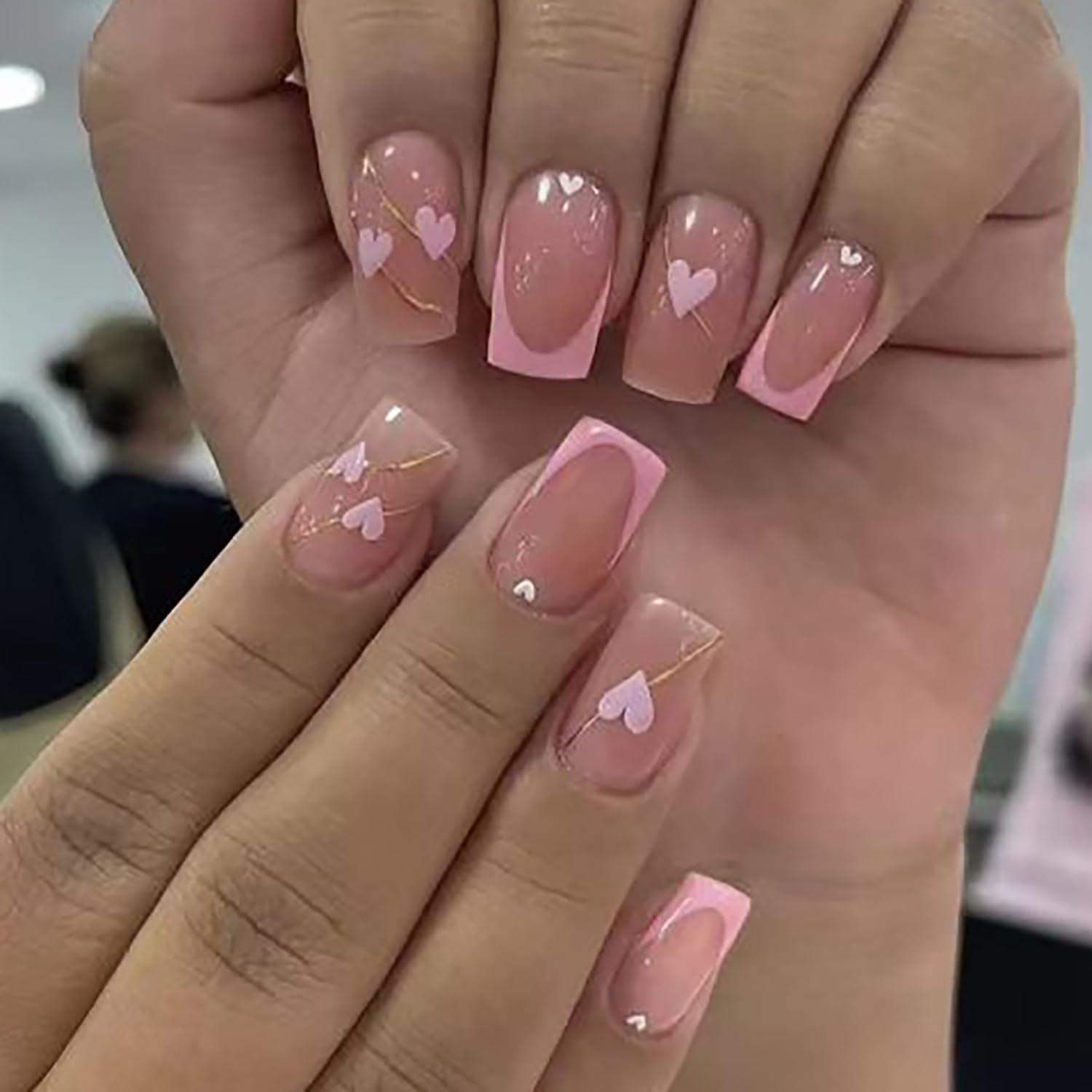 Amazon.com: 24Pcs Heart Press on Toenails French Tip Fake Nails ...