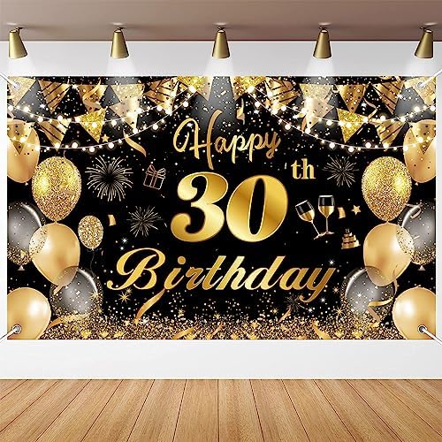 Newthinking 30th Happy Birthday Backdrop Banner, 70.8 X 43.3in Black ...