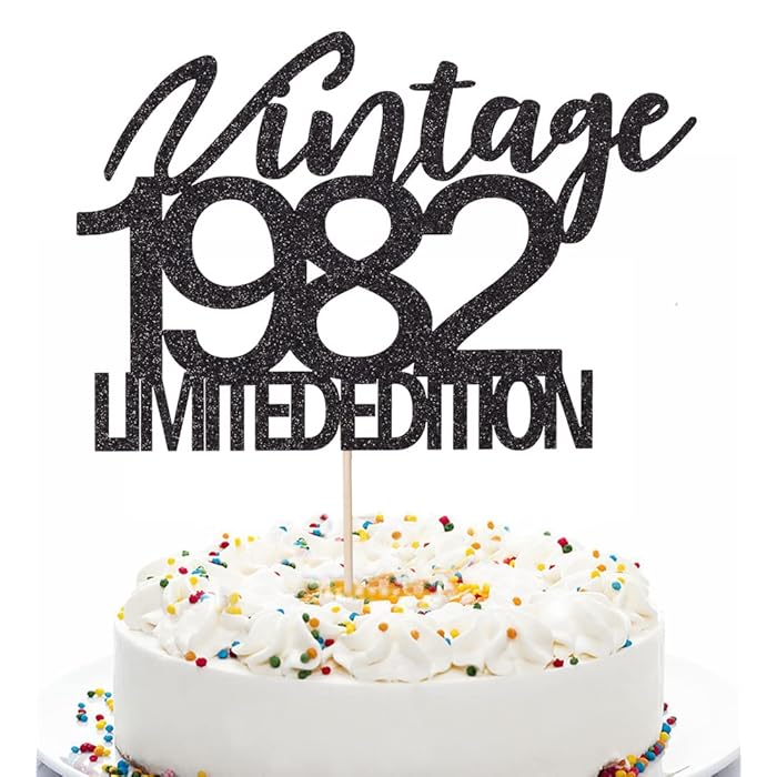 Buy Qerleny black glitter vintage 1982 cake topper-limited edition 40th ...