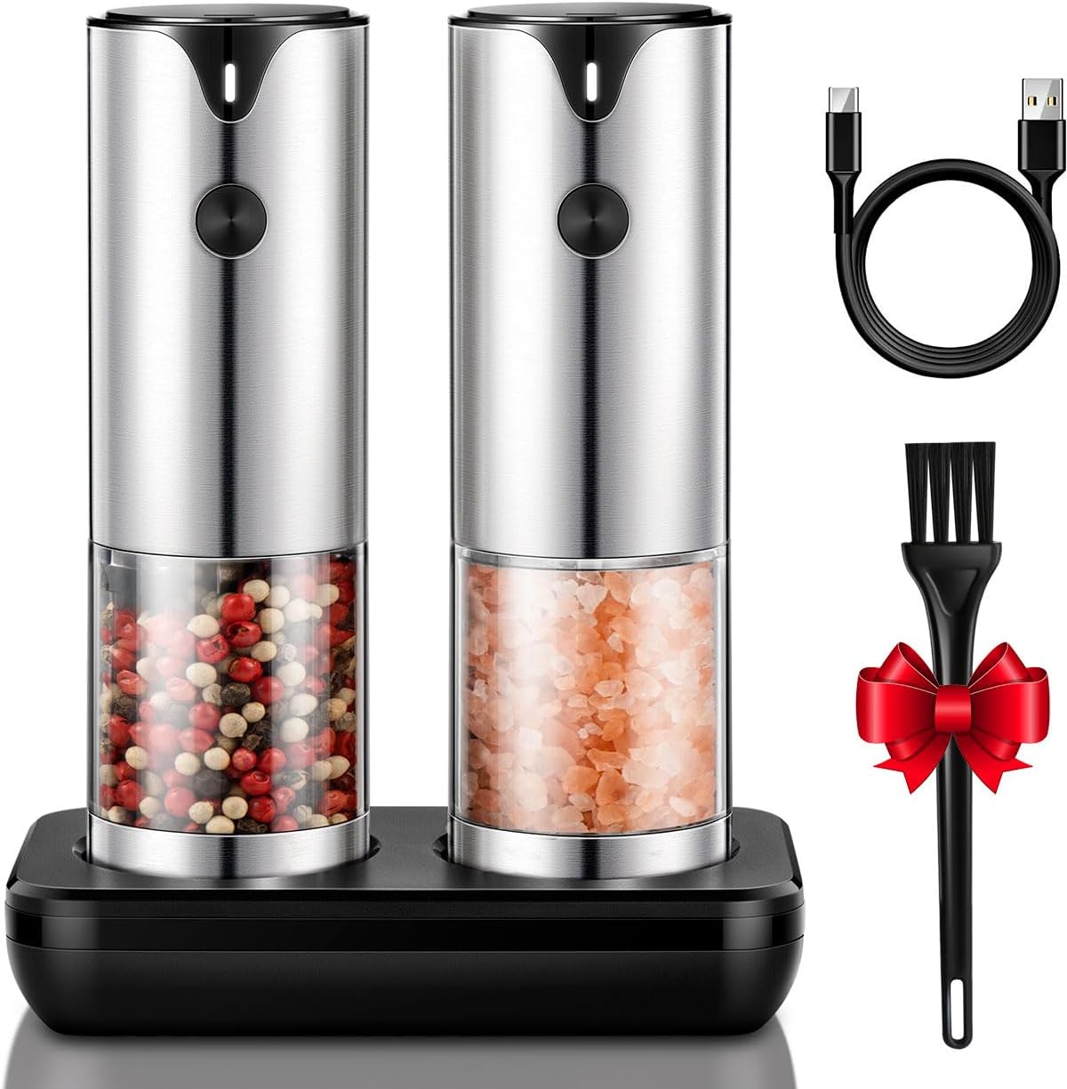 Amazon.com: Electric Salt and Pepper Grinder Set — Gravity Rechargeable Salt Pepper Grinder with ...