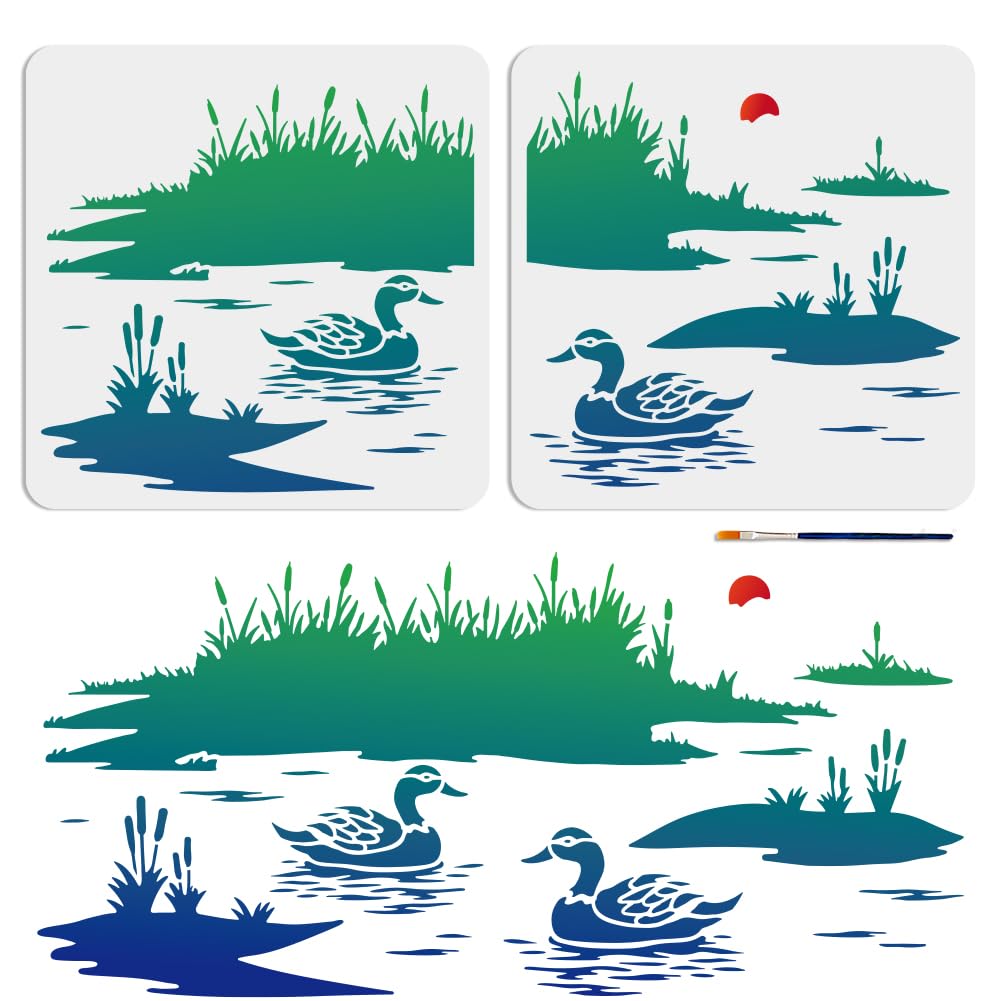 Amazon.com : MAYJOYDIY 2pcs Duck Reeds Stencil 22×10.6inch Splicing ...