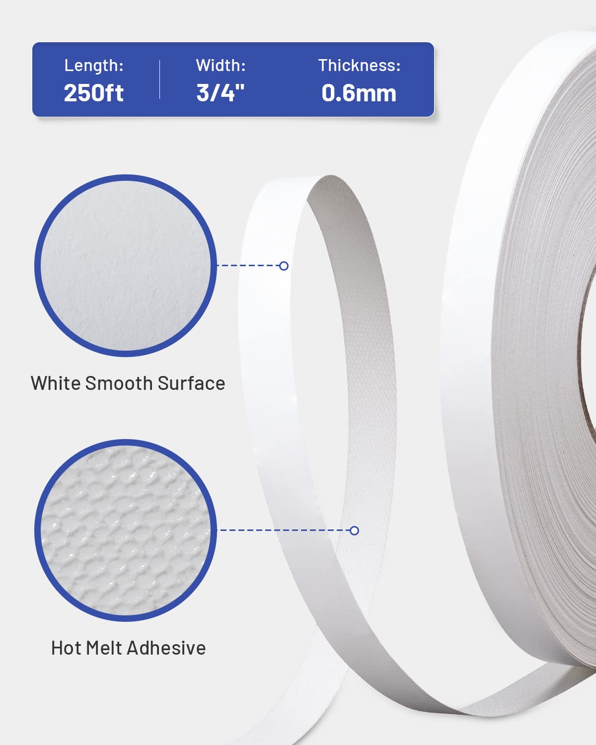 Snapklik.com : White Melamine Edge Banding 3/4 Inch X 250 Ft, Iron-On ...