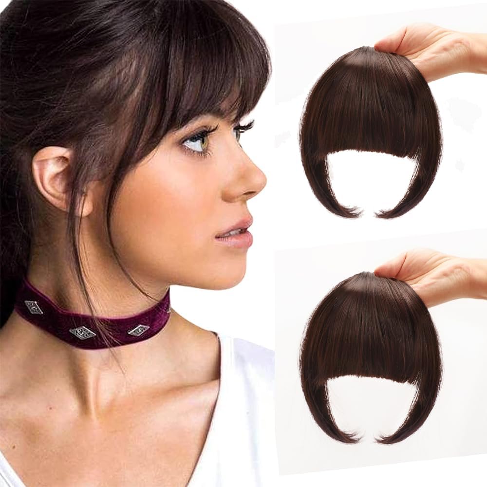 Extensión de Flequillo, Flequillo de Cabello Humano con Clip para Mujer, Pelo Simulado de Alta ...