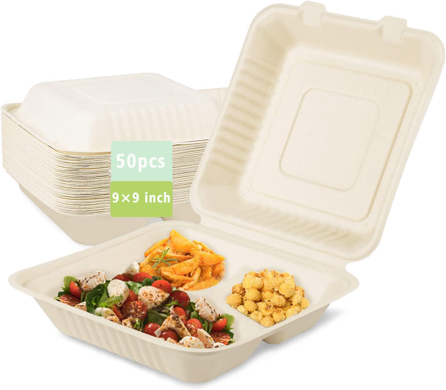 Amazon.com: Orbhes Compostable Take Out Food Container 9x9 ...