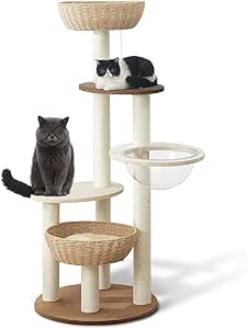 Amazon.com : Modern Cat Tree Tower for Large Cats, Real Natural Sisal Luxury Cat Condo, Manual ...