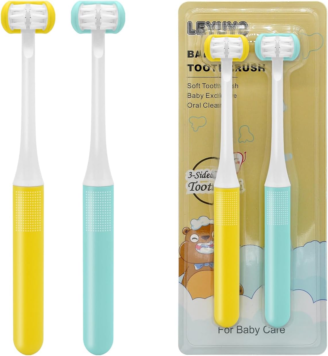 Amazon.com : LEYUYO 3 Sided Toothbrush Kids, Soft Bristles Toddler ...