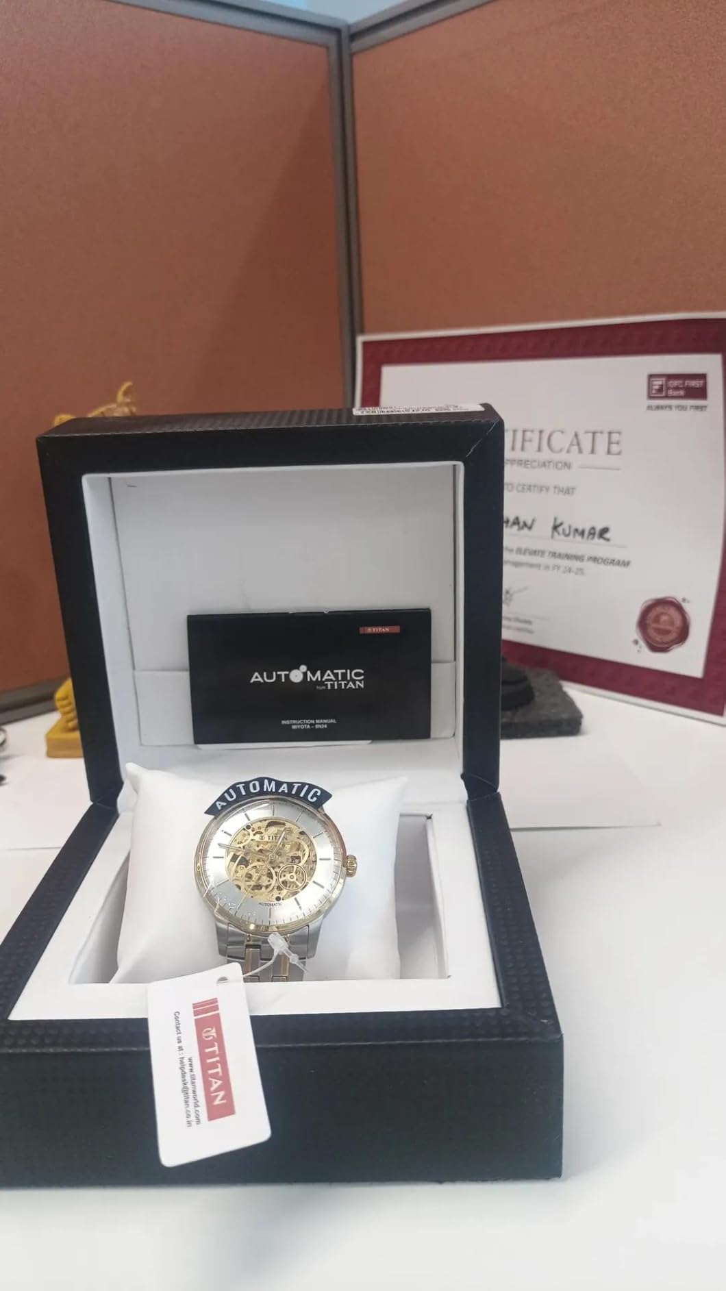 Titan Golden Heart Skeletal Automatic Analog with Silver Dial Dual-Tone ...