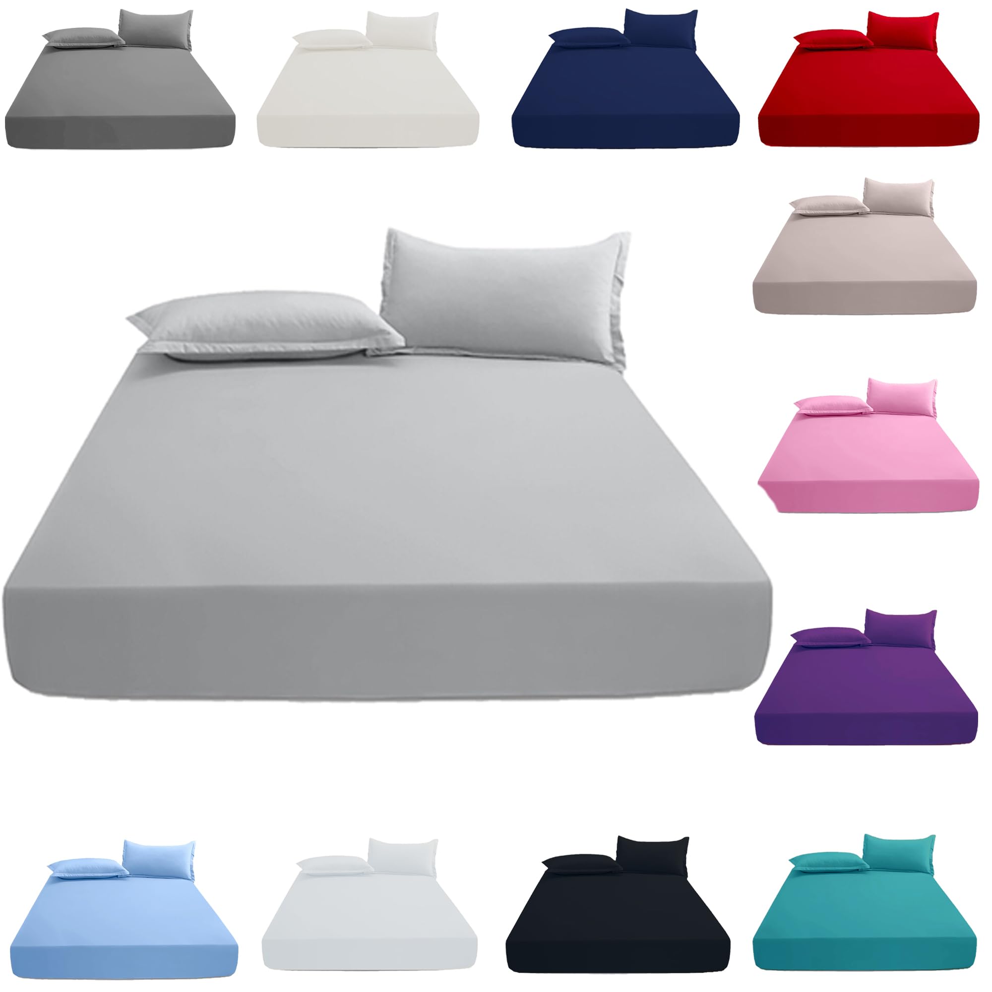 KHIM 100% Cotton 25CM/10inch Deep Fitted Sheet Single, Double, King ...