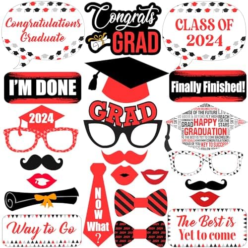 Amazon.com: KatchOn, Red Graduation Photo Booth Props 2024 - Pack of 23 ...