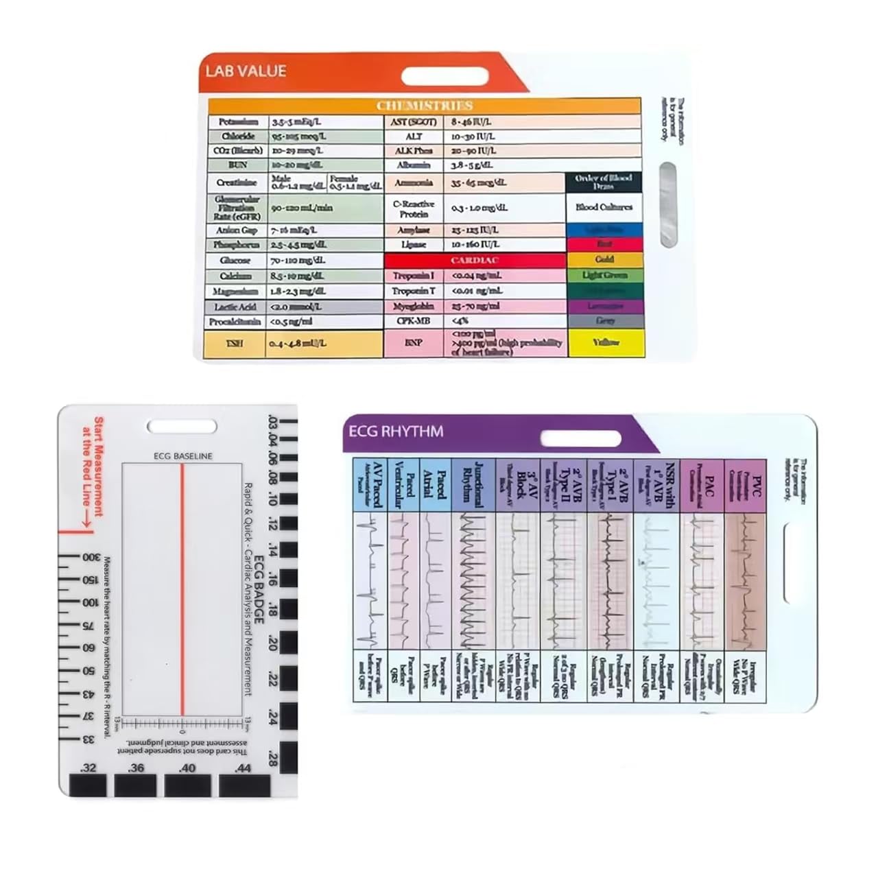 Anmahe 3 PCS ECG/EKG Rhythm Pocket Card,Ecg Ruler,Dual-Sided Ecg 7 Step ...