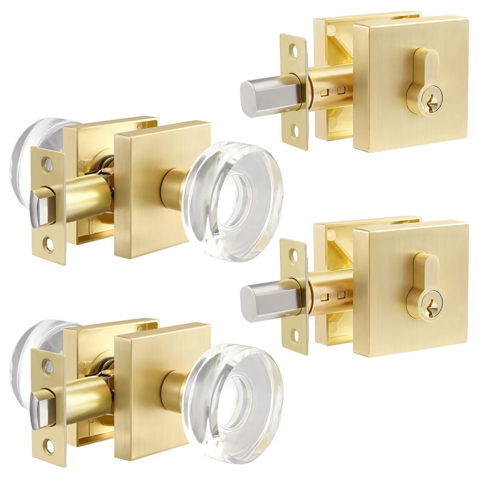 Leydebong 2 Pack Gold Door Locks with Deadbolt, Crystal Door knobs ...