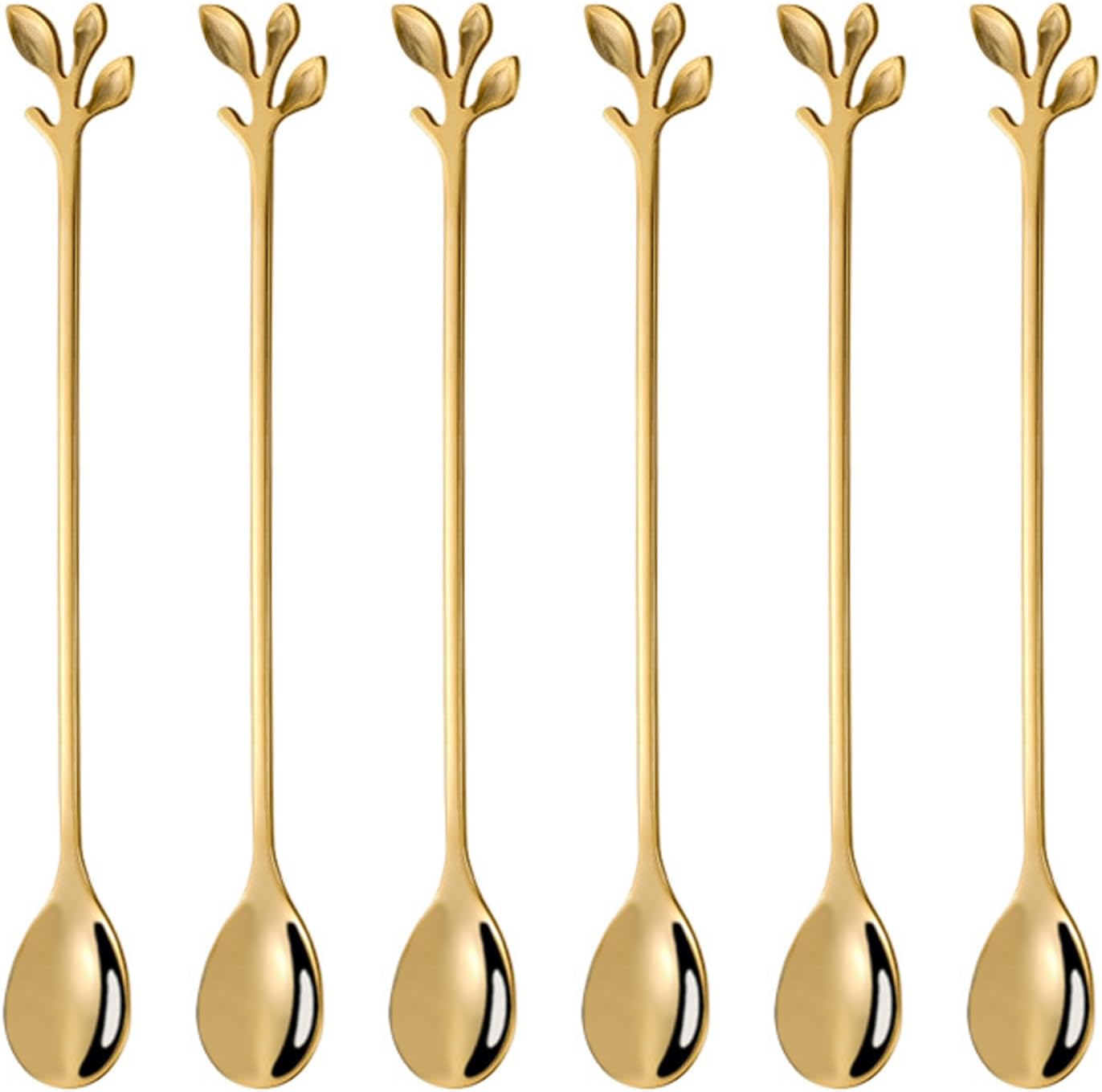 Amazon.com: Gold Leaf 7.5Inch Teaspoons Set of 6, Stainless Steel ...