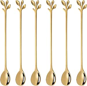 Amazon.com: Gold Leaf 7.5Inch Teaspoons Set of 6, Stainless Steel ...