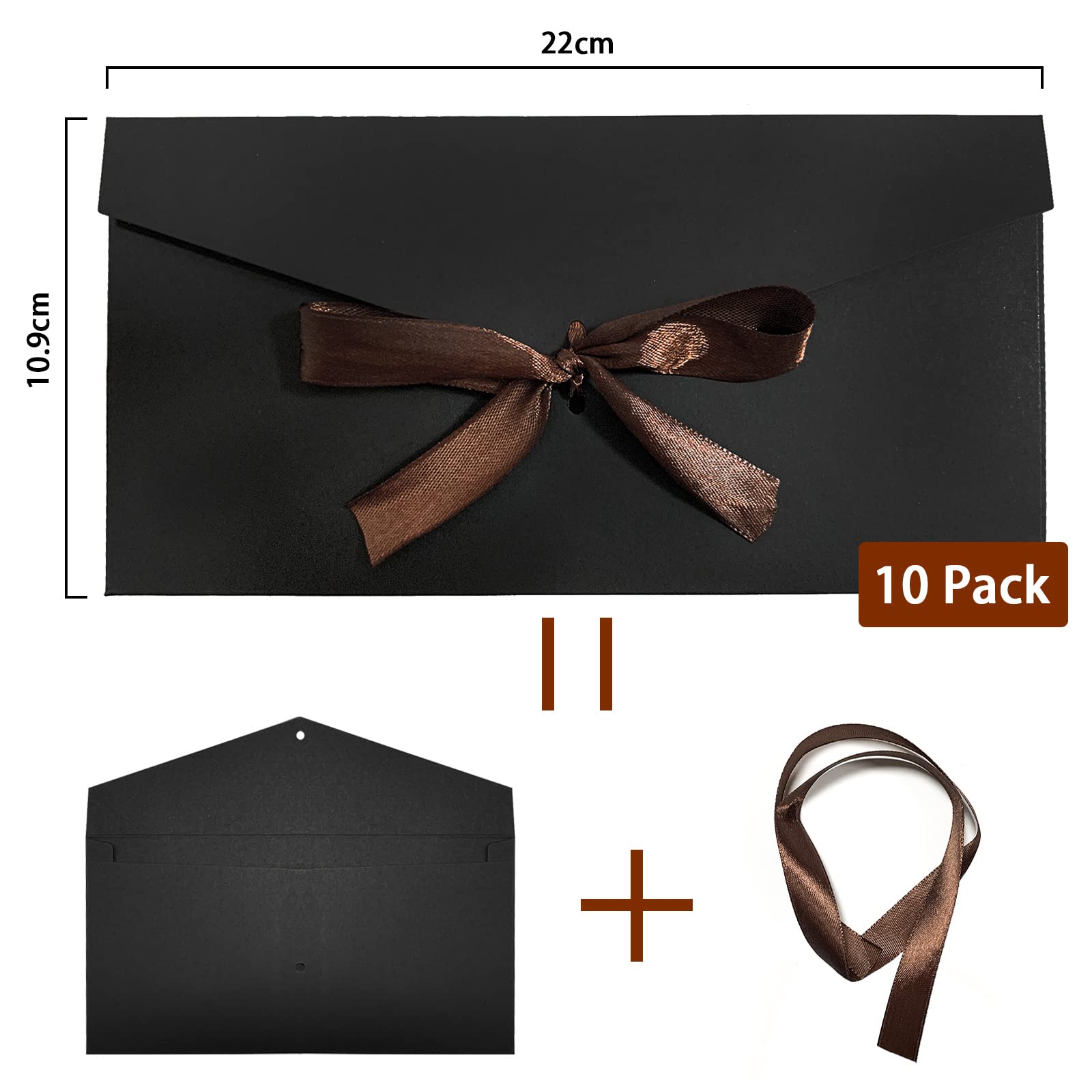 Black Kraft Paper Envelopes Retro Envelopes with Ribbons Gift Card ...