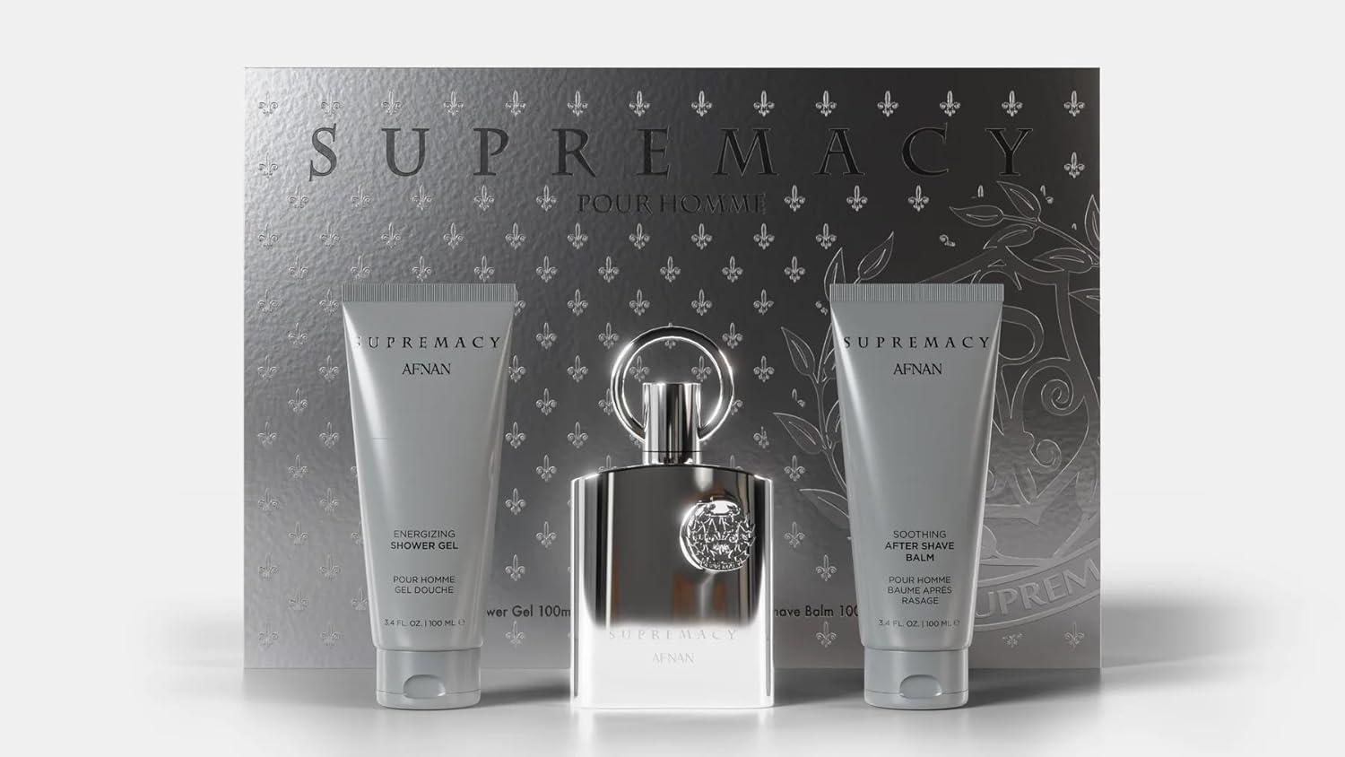 Amazon.com: Afnan Supremacy Silver 3 pcs Gift Set | Shower Gel 100ml ...