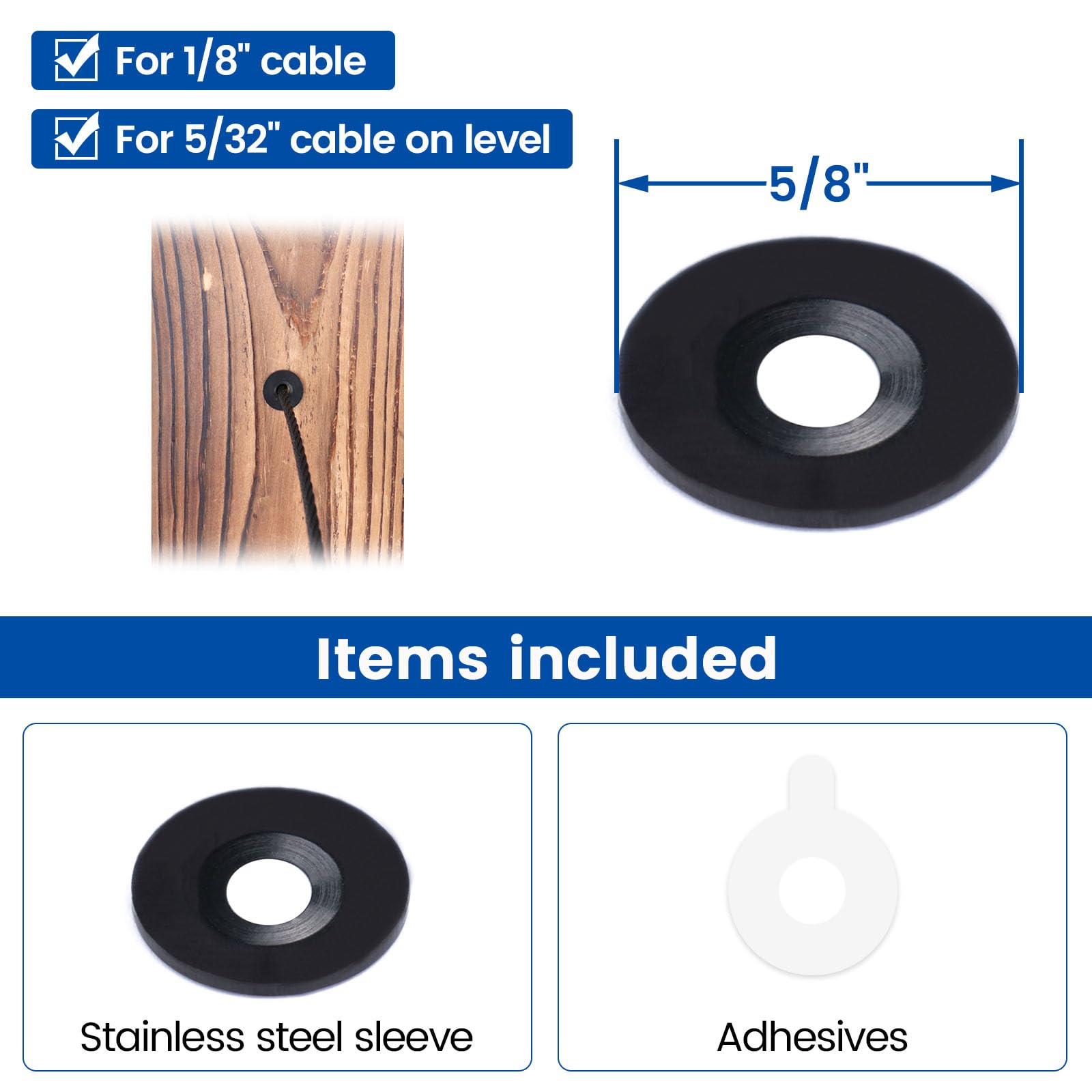 Snapklik.com : 40 Pack Black Cable Railing Adhesive Sleeves For 1/8" 5/ ...