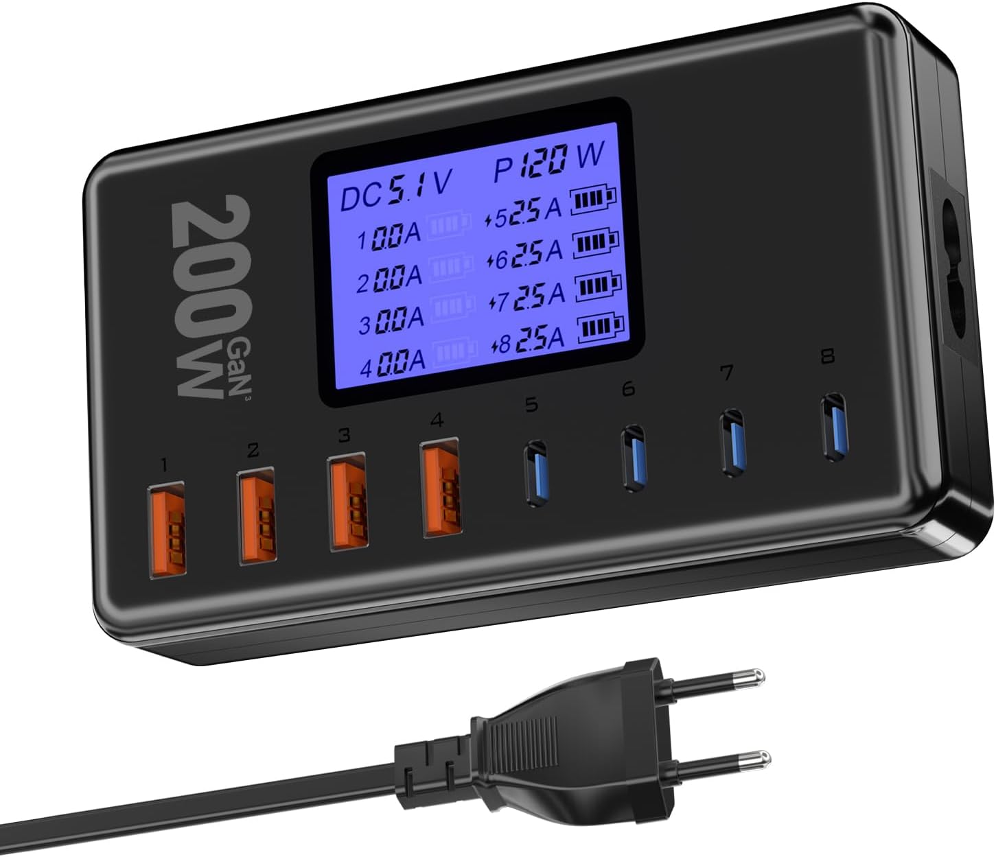 layajia USB C Block, 8-Port 200W Charging Station, Multi USB Charger ...