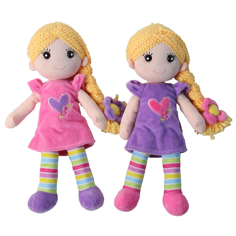 Amazon.com: Snuggle Stuffs Twin Sister Plush 14" Dolls (Set of 2) Pink ...