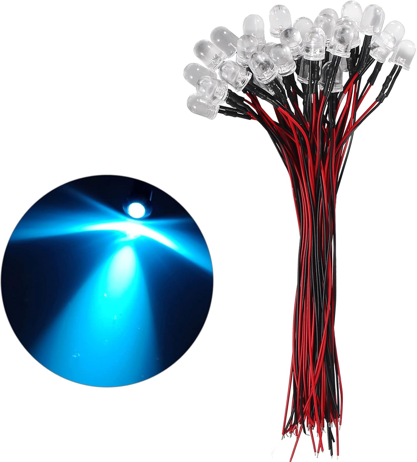 Amazon.com: 30Pcs 10mm LED Lights Emitting Diodes Pre Wired DC 12V Blue ...