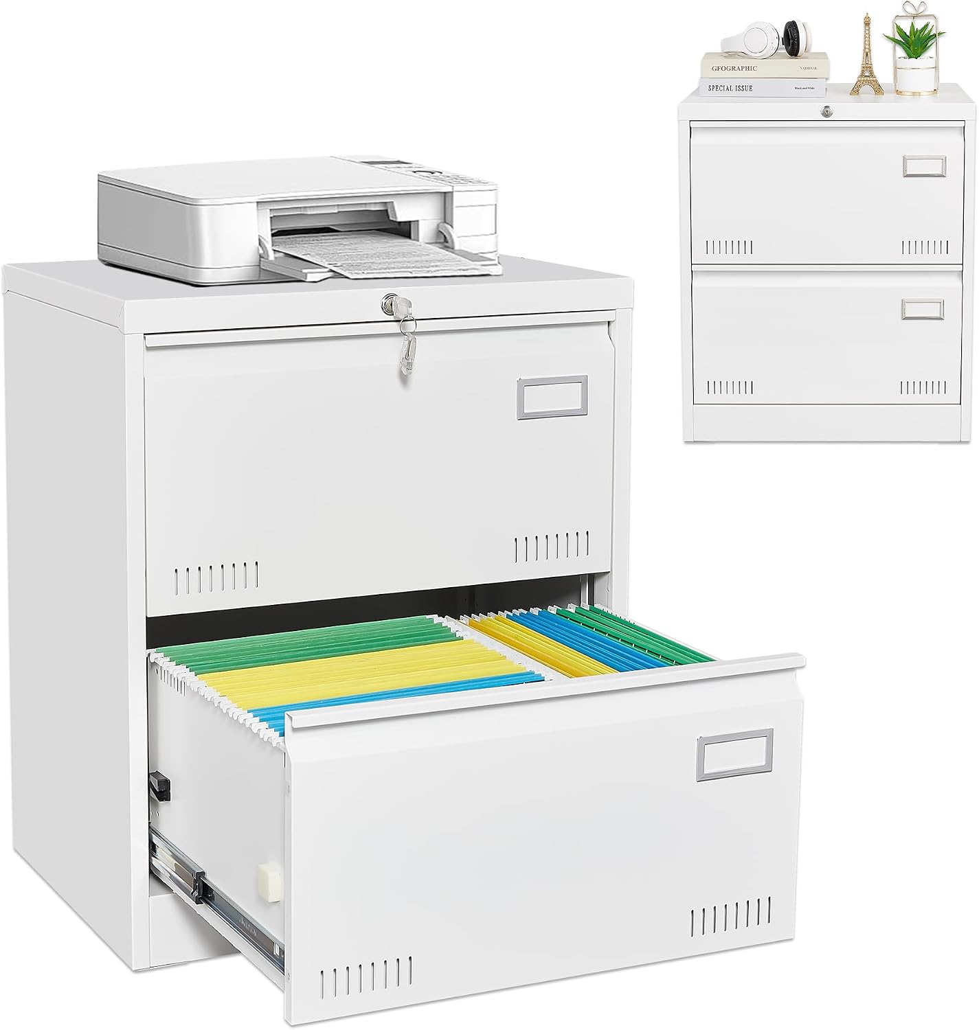 Amazon.com: Nanberone Lateral File Cabinet, 2 Drawer Metal Lateral ...