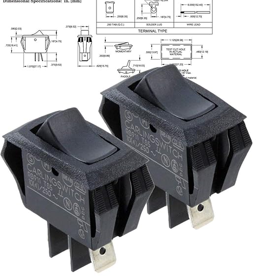 Carling Technologies (PACK OF 2) Switch; Rocker; SPDT; ON-OFF-ON; Black ...