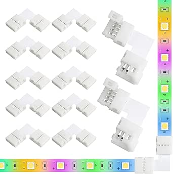 10Pack L-Shaped 4-Pin 8mm LED Strip Lights Connectors - Solderless ...