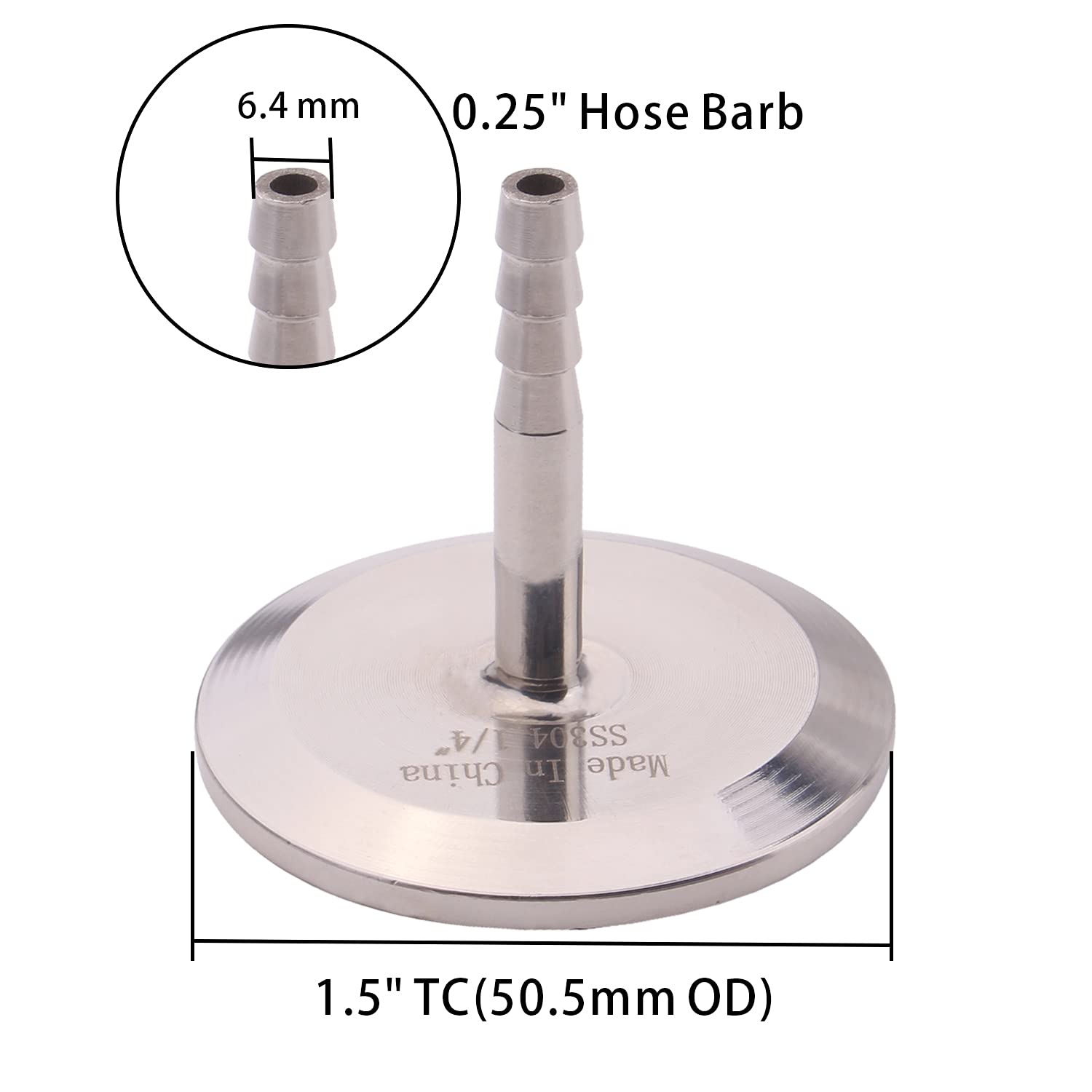 Snapklik.com : 2 Pack 1.5" Tri Clamp To 1/4" Hose Barbed Adapter SUS304 ...