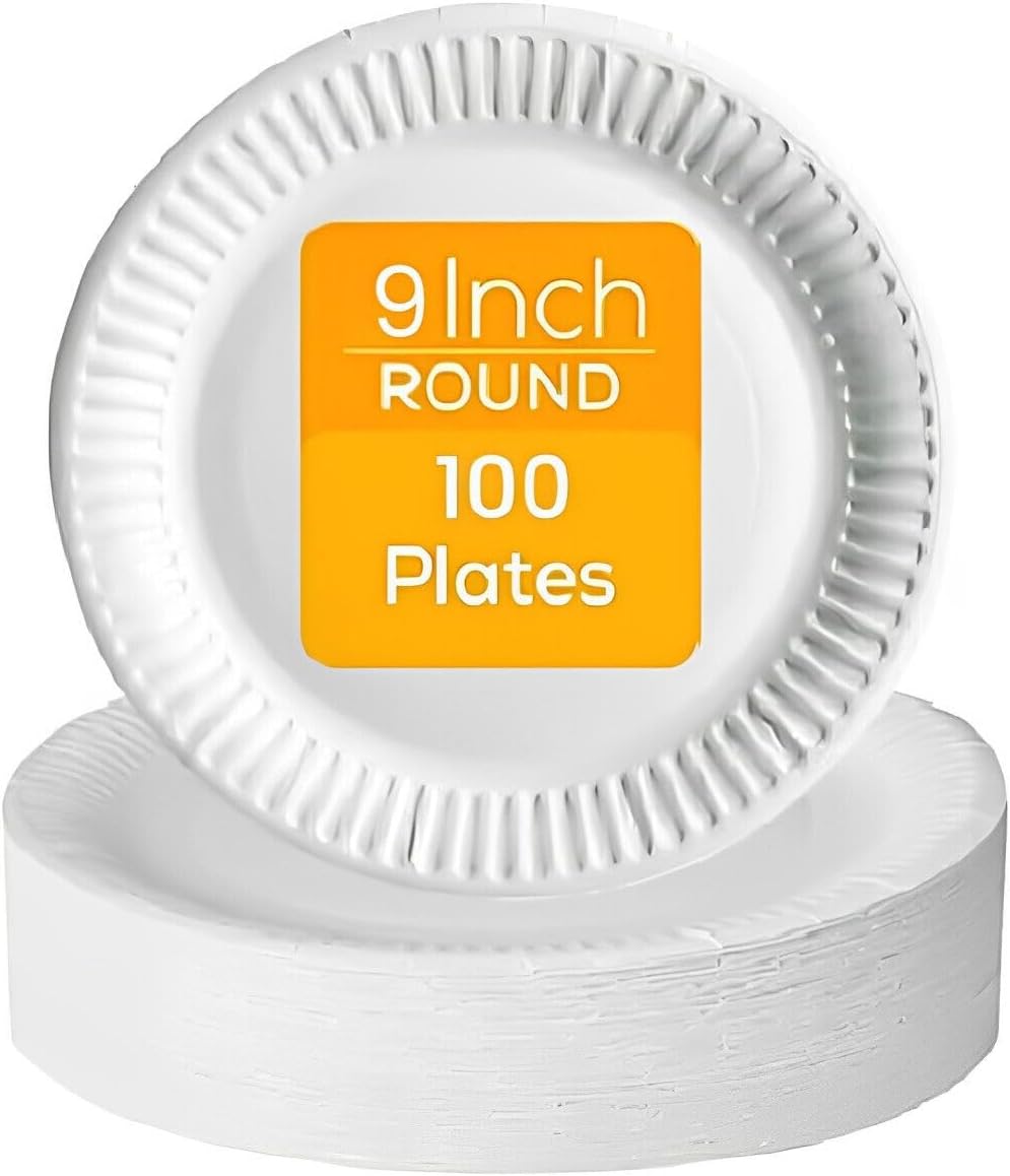 PRISTINE ENTERPRISE White Paper Disposable Plates Pack of 100 Large 23 ...