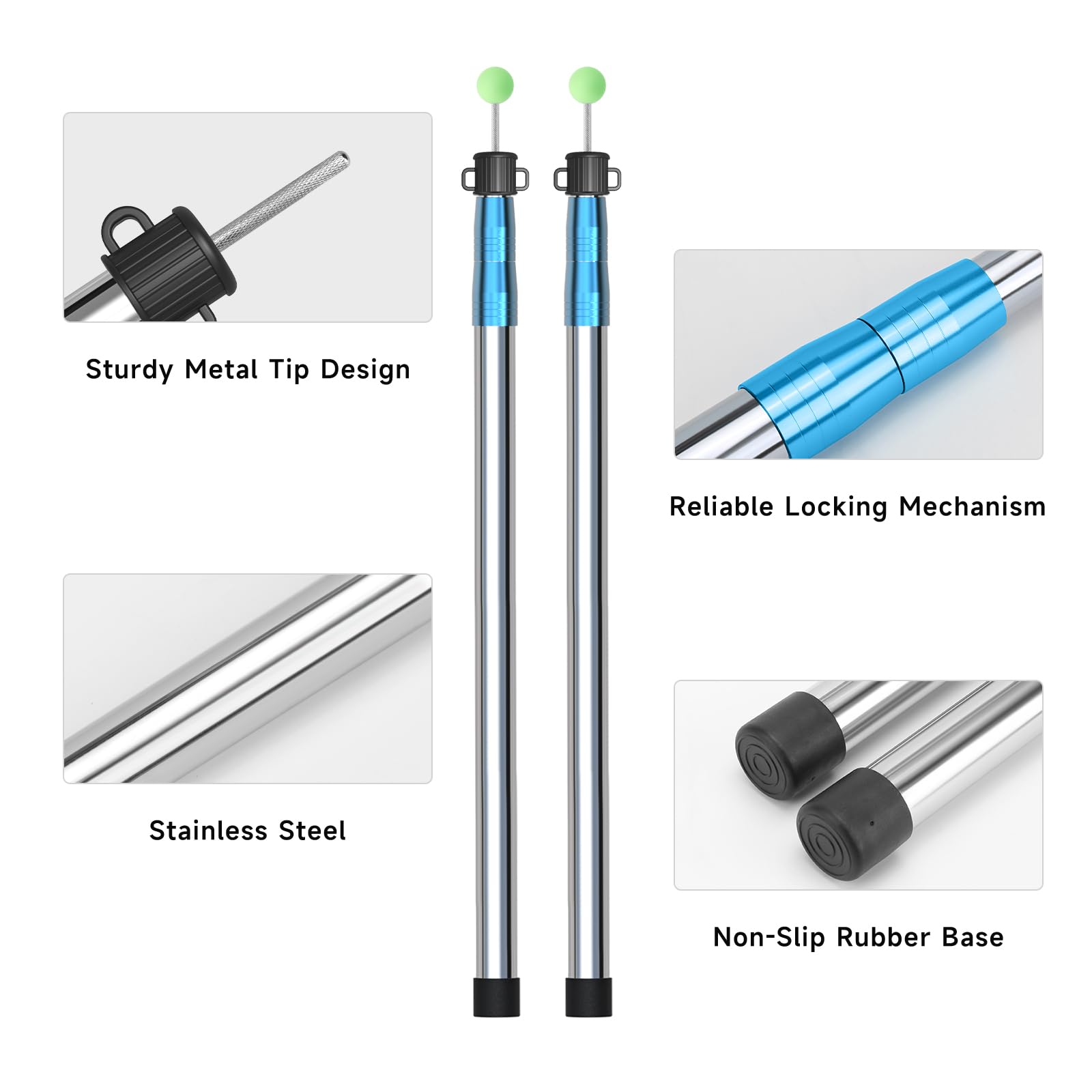 KOMCLUB Telescoping Tent Tarp Pole Adjustable Tarp Poles 1 Section ...