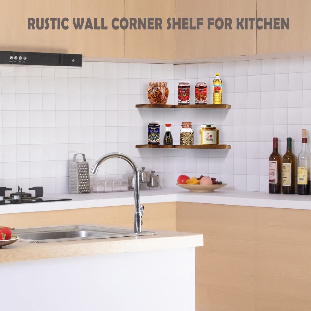 Solid Wood Set of 2 L-Shaped Outdoor Corner Shelf Corner Floating Shelf ...