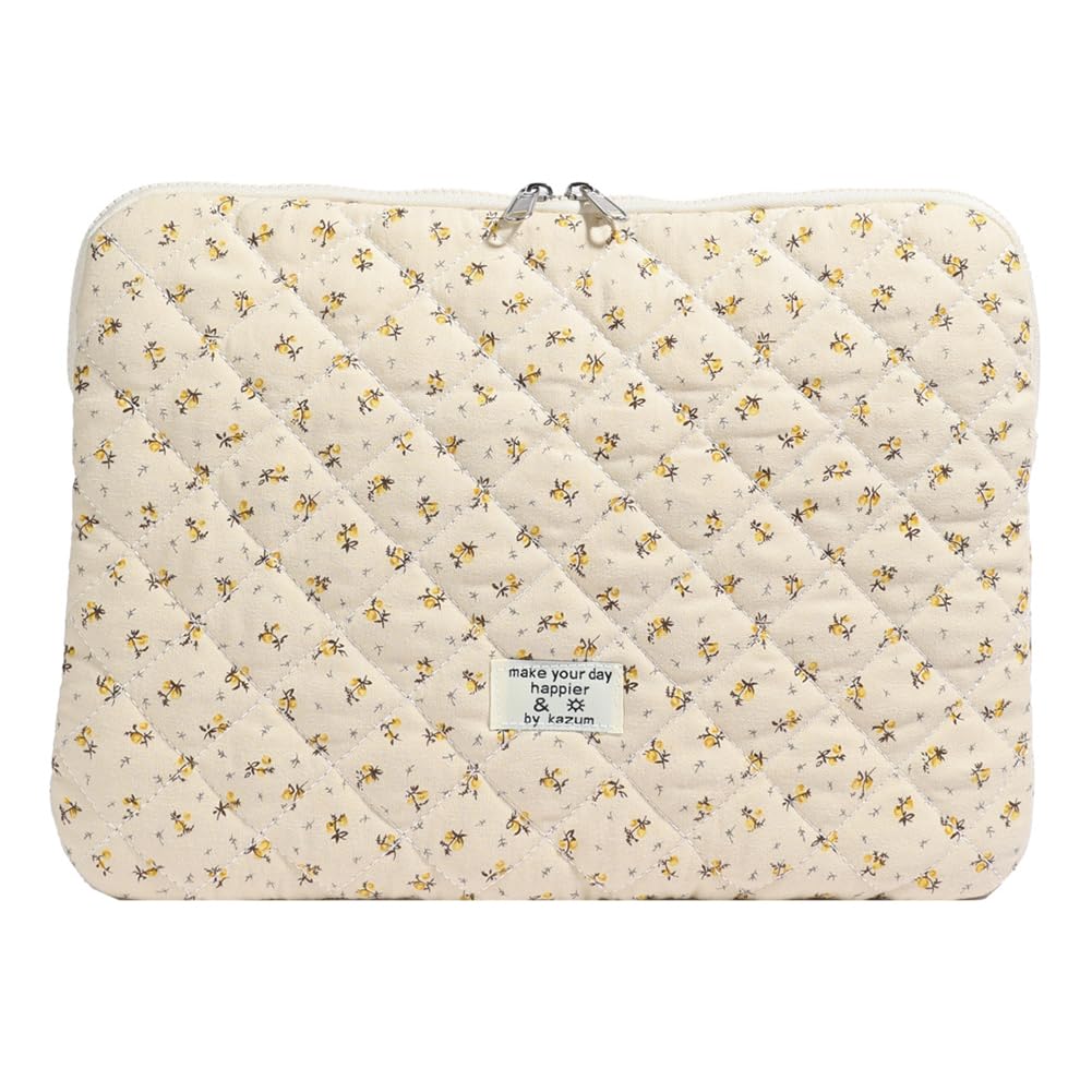 jingyuKJ Puffy Laptop Sleeve Floral Quilted Laptop Bag Aesthetic Laptop ...