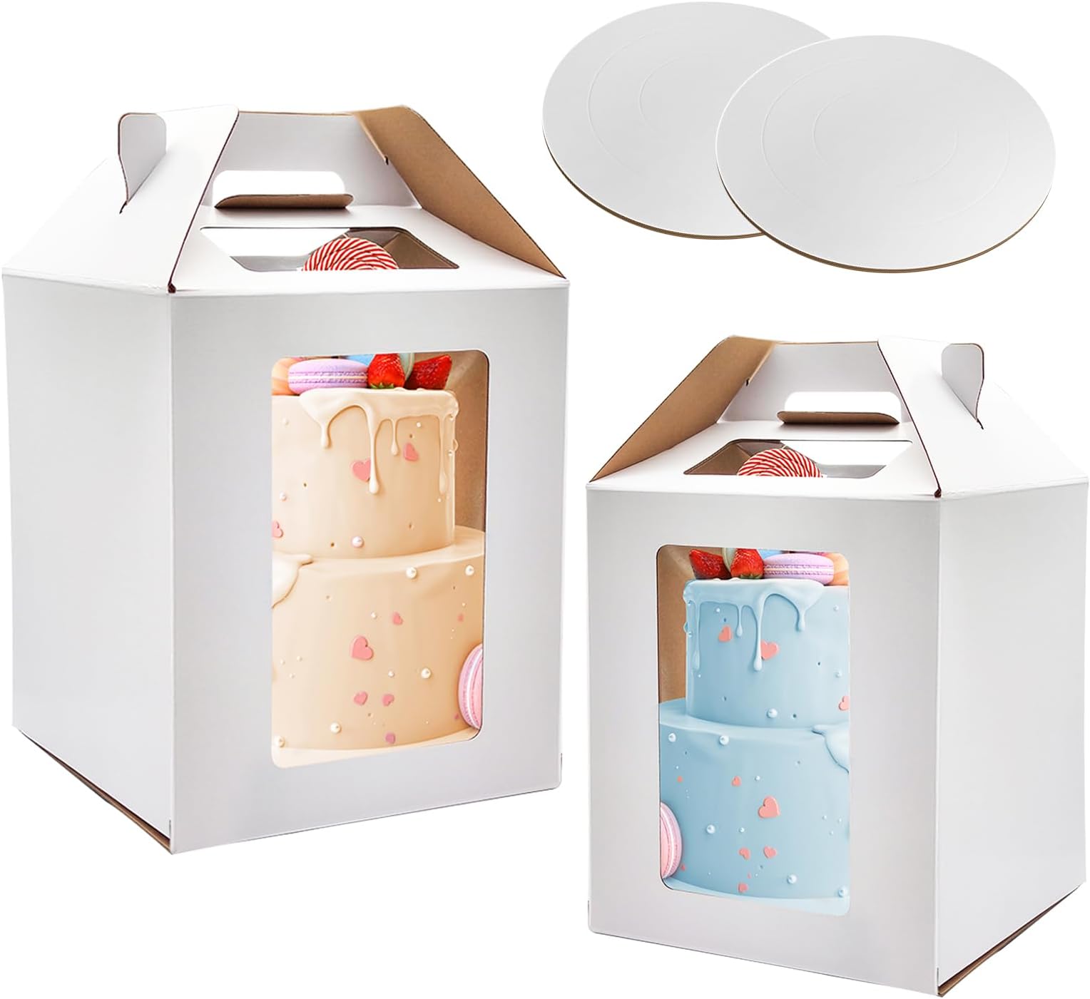 Amazon.com: KBG Tall Cake Boxes White with Window,2pcs Tiered Cake ...