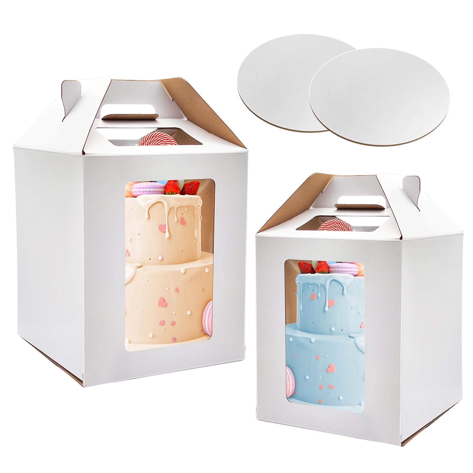 Amazon.com: KBG Tall Cake Boxes White with Window,2pcs Tiered Cake ...