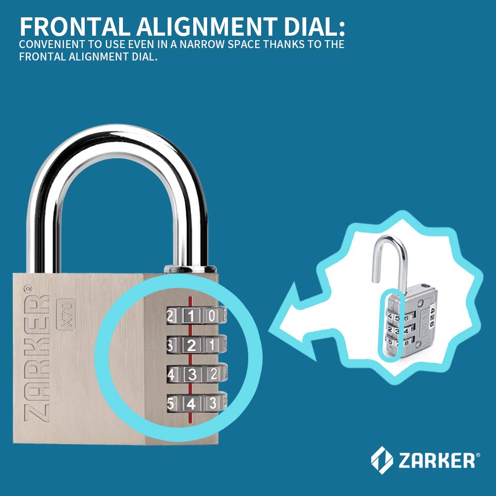 Snapklik.com : Zarker X70 4 Digit Stainless Steel Shackle Combination Lock