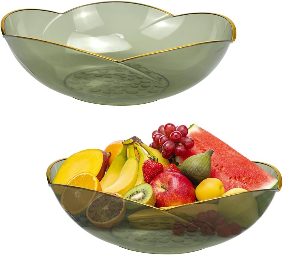 KARBAG Fruit Bowl, Plastic Fruit Basket Clear Salad Bowl Fruit Tray ...