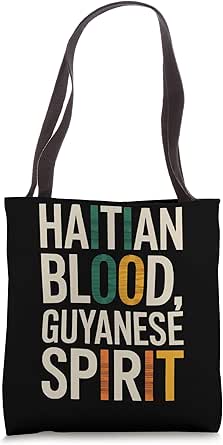 Amazon.com: Half Haitian Half Guyanese Guyana Flag Haiti Tote Bag ...