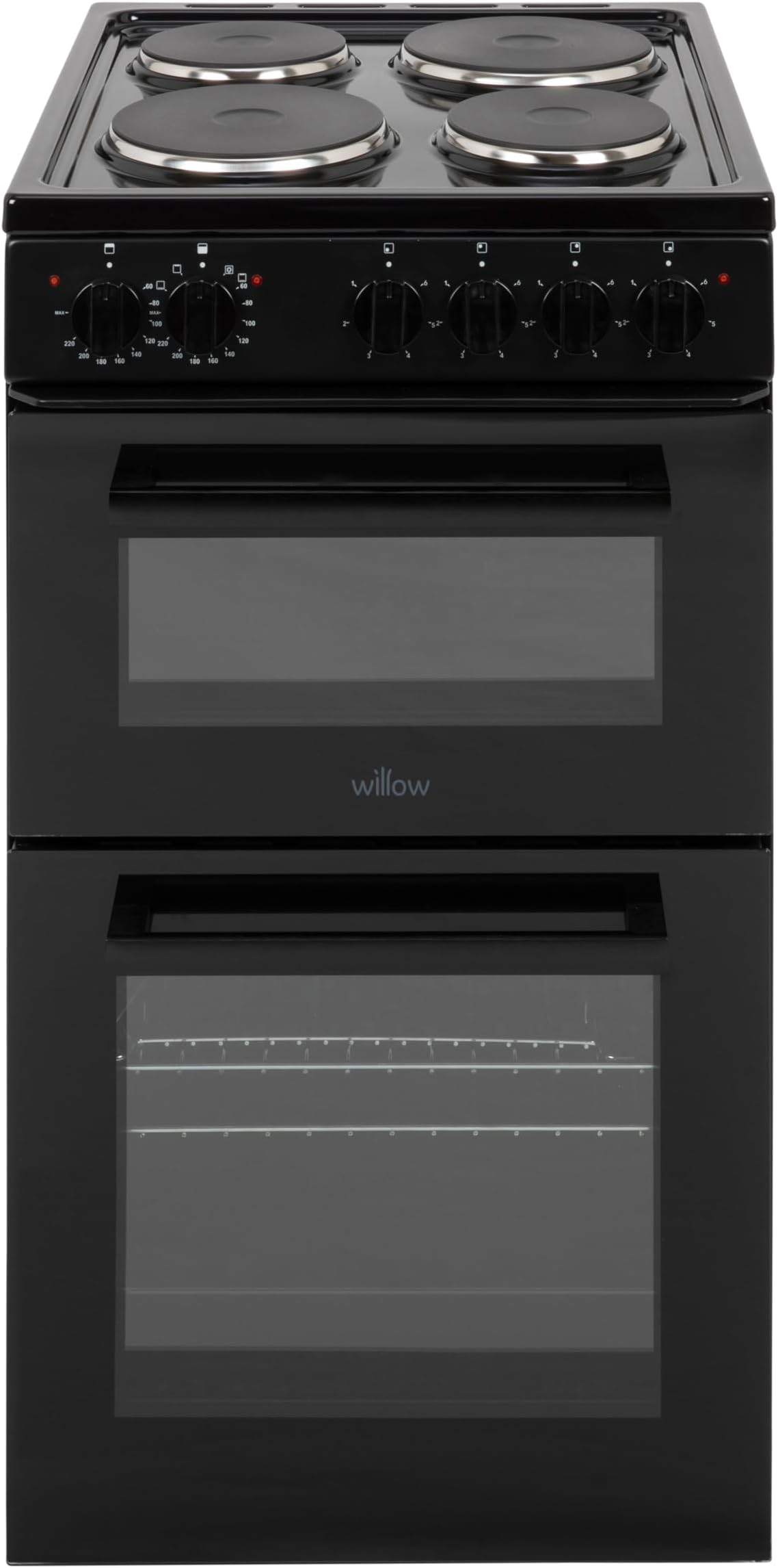 Willow WE50TSB 62L Freestanding Electric Cooker, 50cm Wide Twin Cavity ...