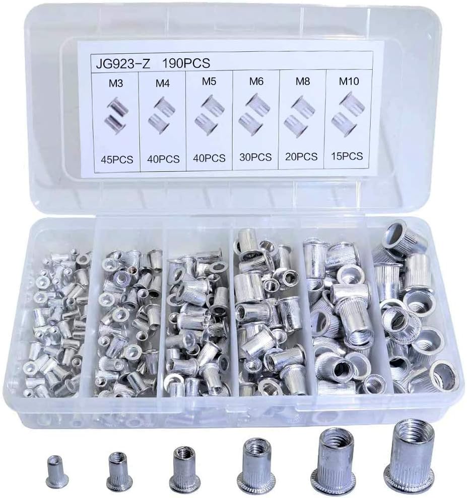 IZTOR 190PCS Aluminum Alloy Rivnut Flat Head Threaded Rivet Insert Nutsert Cap Rivet Nut M3 M4 ...