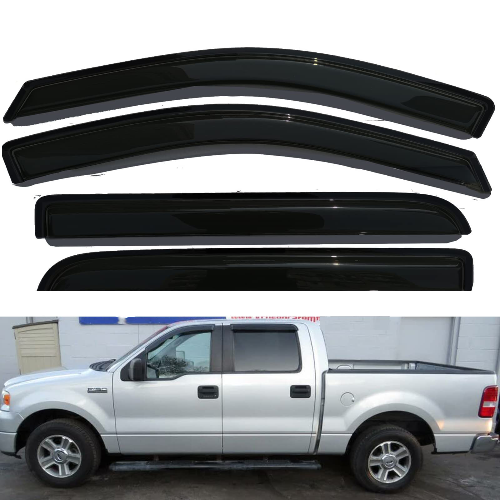 Side Window Visors Vent Shades Wind Deflectors for Ford F150 SuperCrew ...