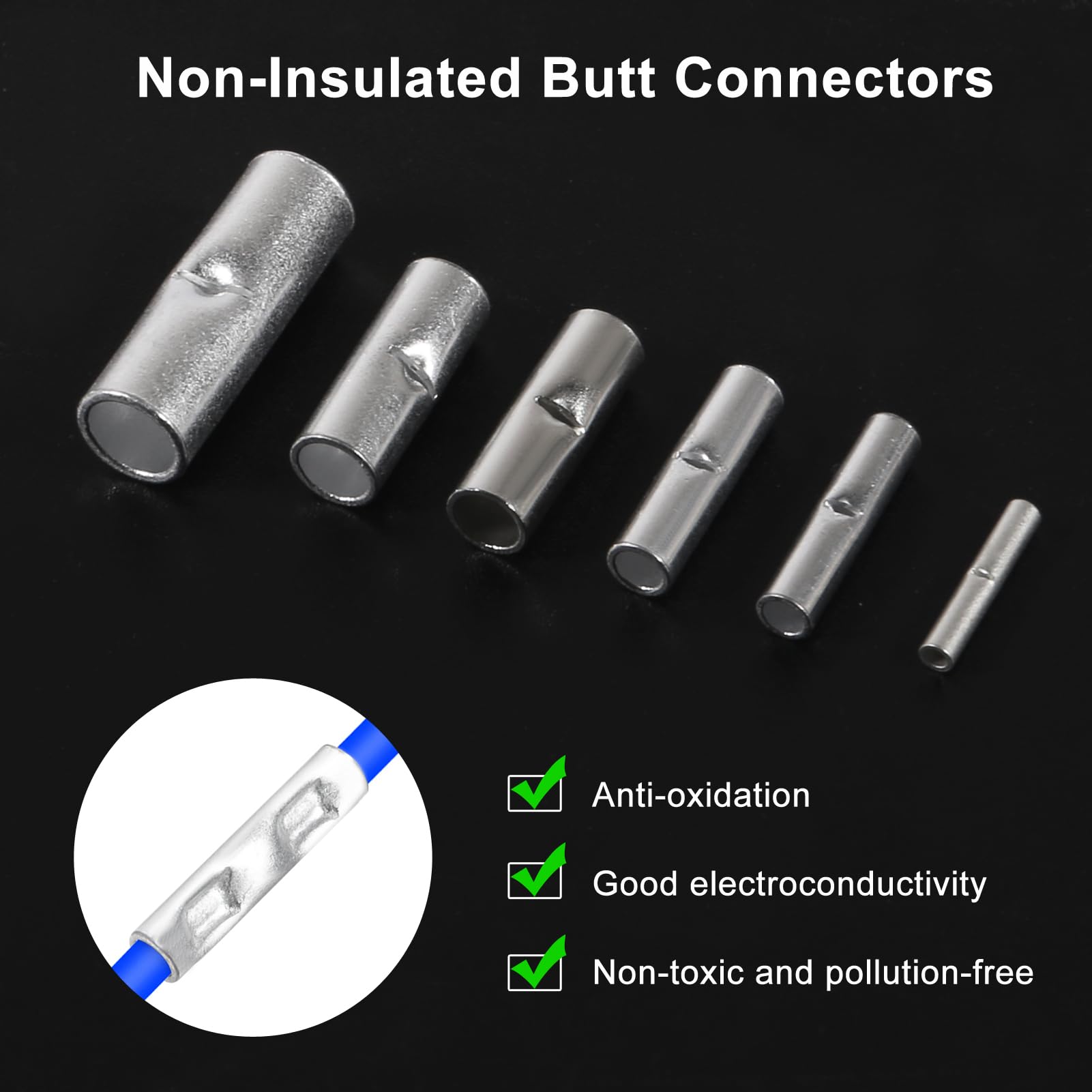 Snapklik.com : 100Pcs Non Insulated Butt Connectors Kit Butt Splice ...