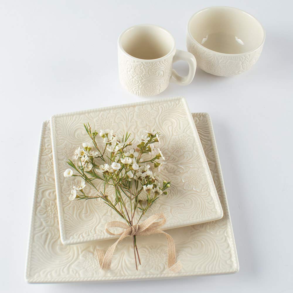 Amazon.com | Cream Western Tooled 16 Piece Ceramic Dinnerware Set - 4 ...