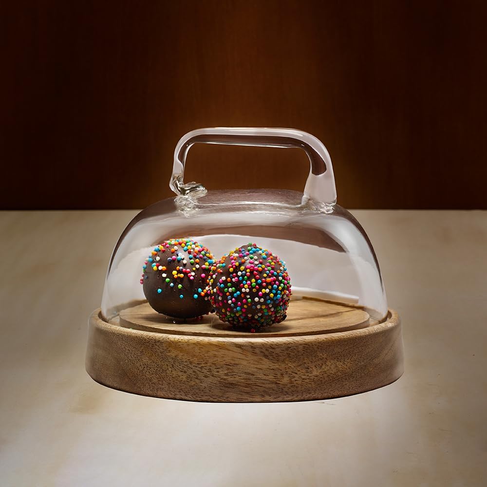 Buy Ellementry Baker'S Glass & Marble Cloche|Cake Stand with Dome ...