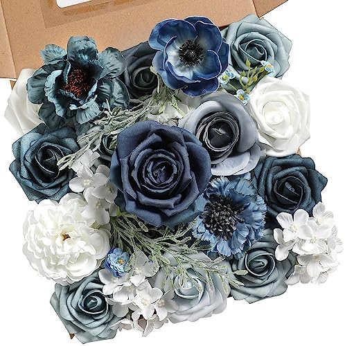 Amazon.com: TINGE TIME Artificial Flowers Dusty Blue Flower Combo for ...