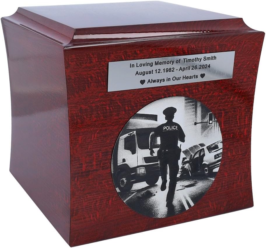 Amazon.com: Cremation urn for Police Officer Urn for cop Wooden Theme ...