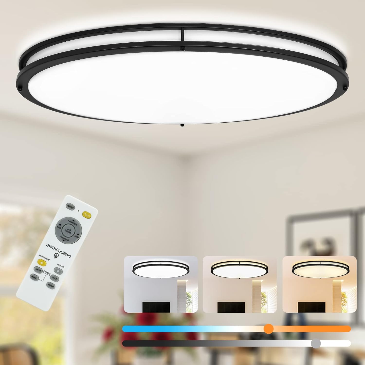DLLT 65W Dimmable LED Flush Mount Ceiling Light with Remote, 32" Oval ...